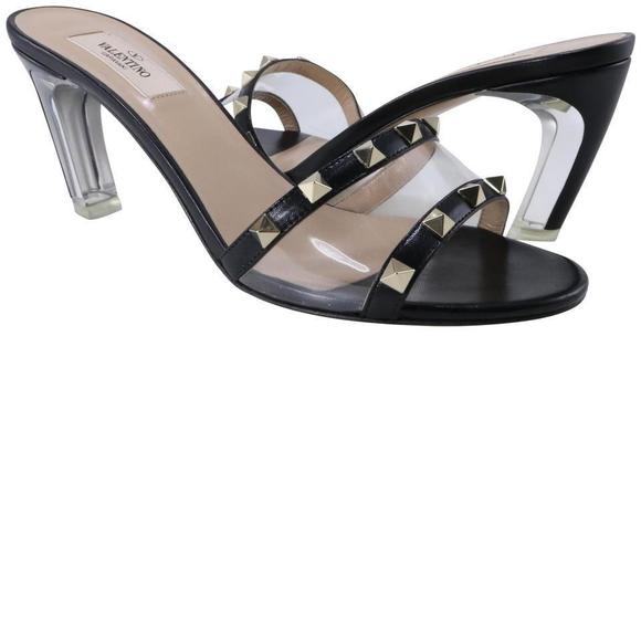 Valentino | Shoes | Black Clear Pvc Plastic Strappy Rockstud Heels ...